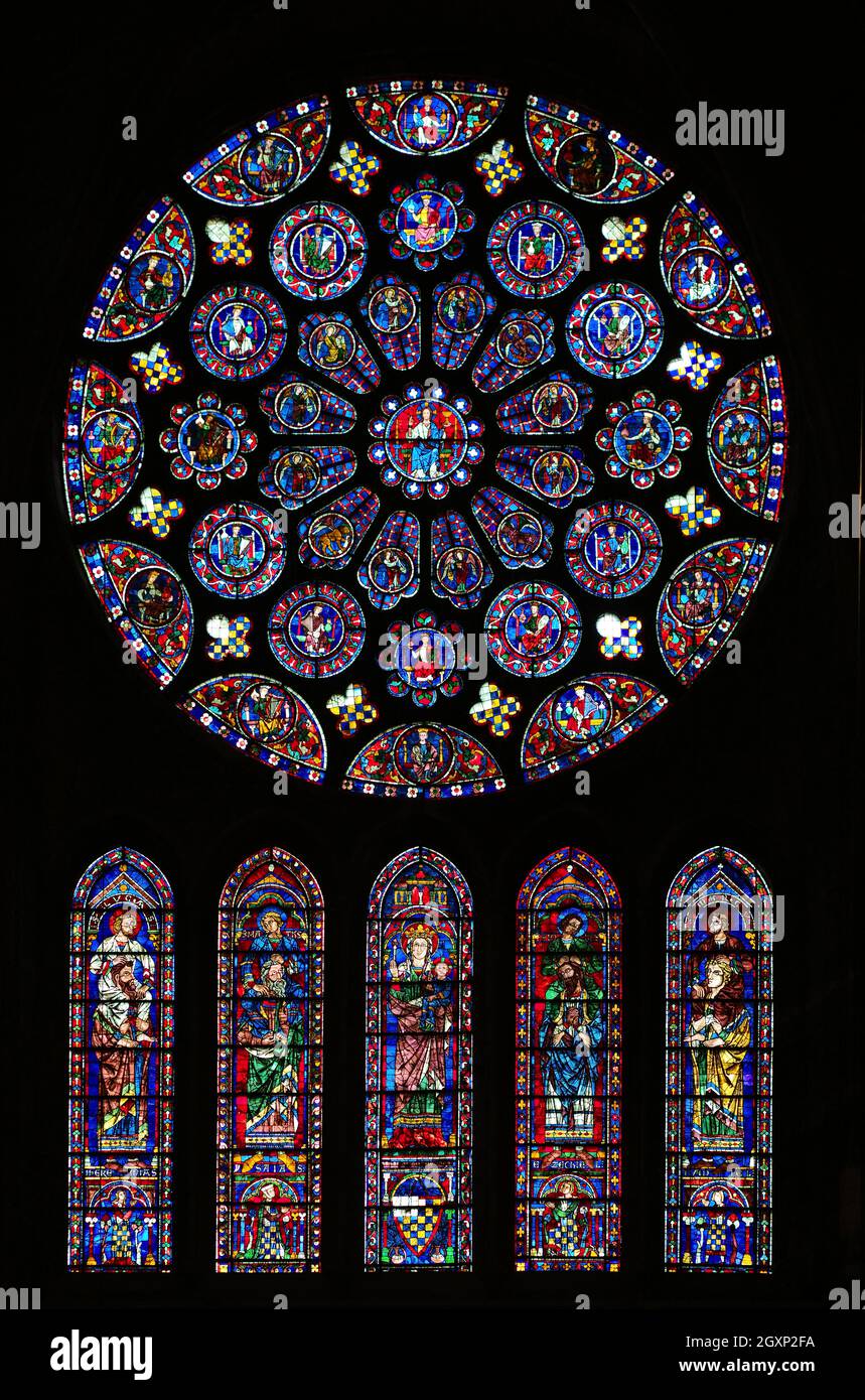 Rosette in the south transept with 5 lancet windows, Notre-Dame ...