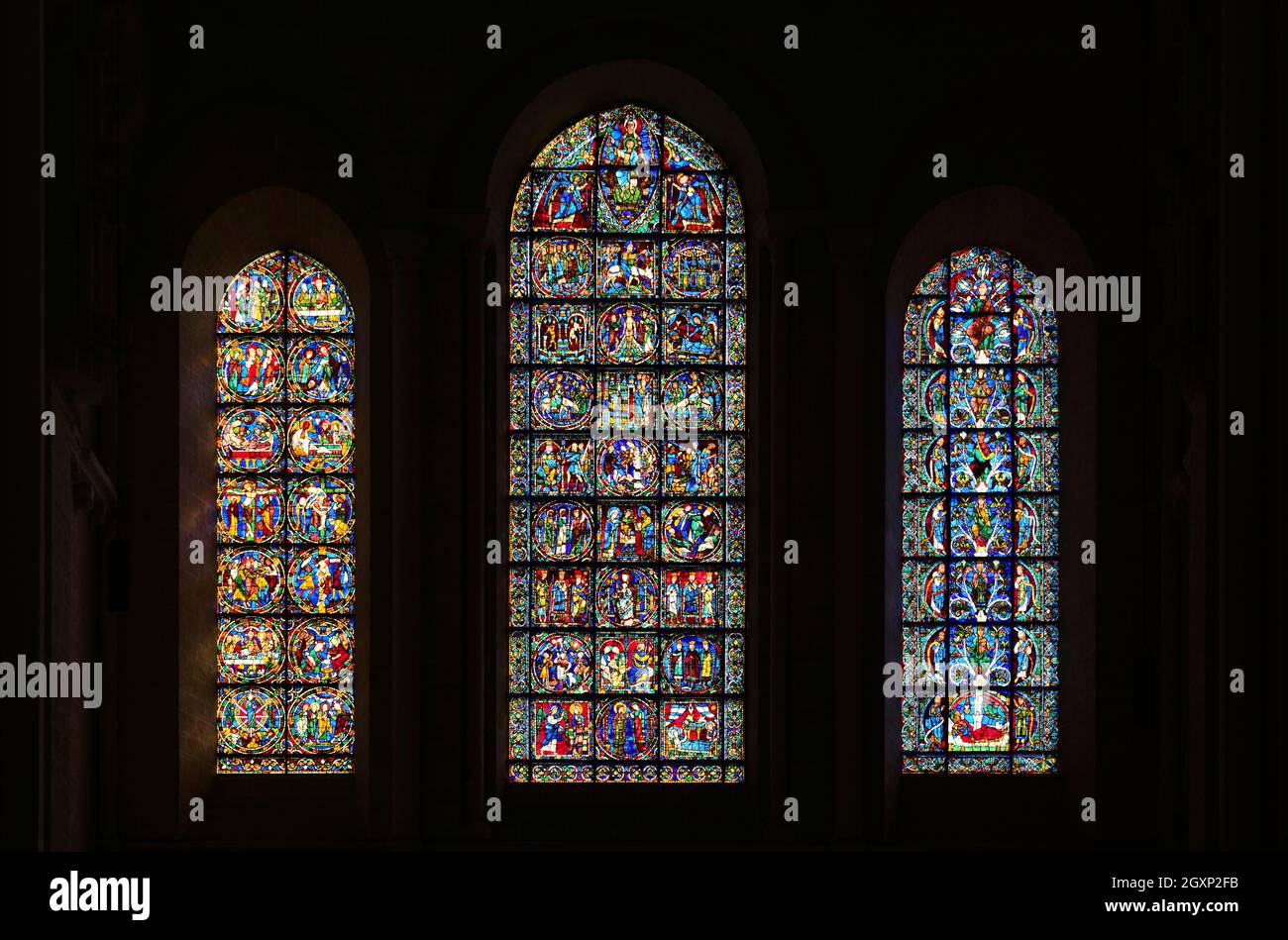 The three oldest windows of the cathedral, from left: Passion ...