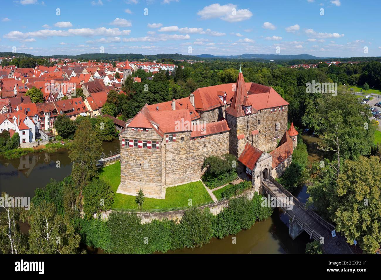 Aerial view, Wenzel Castle, former imperial residence, built 1357, 1360 ...