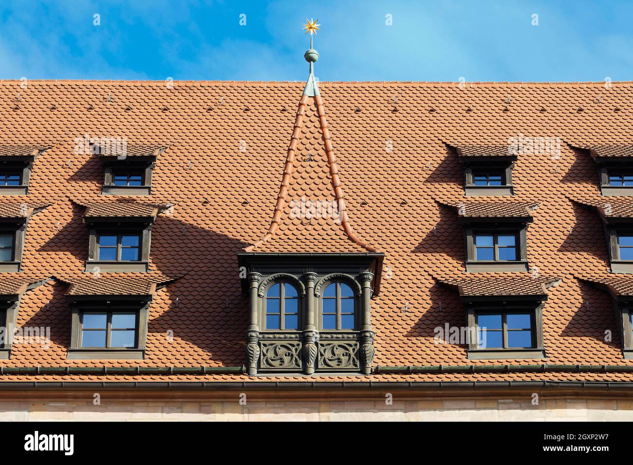 Nuremberg, splendidly carved roof oriel with pointed helmet, dormer ...