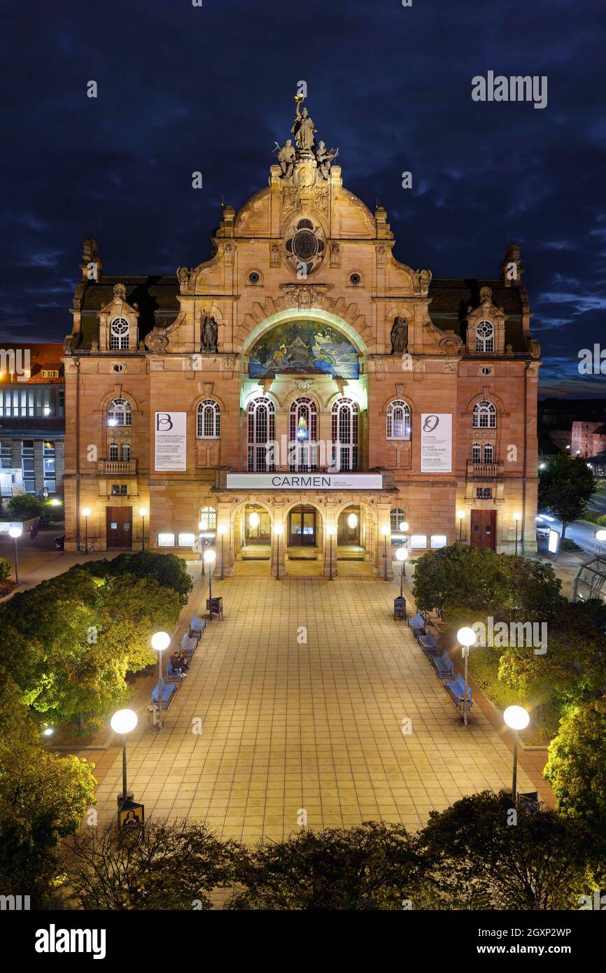 Night view, aerial view, state theatre, opera house, illuminated, art ...