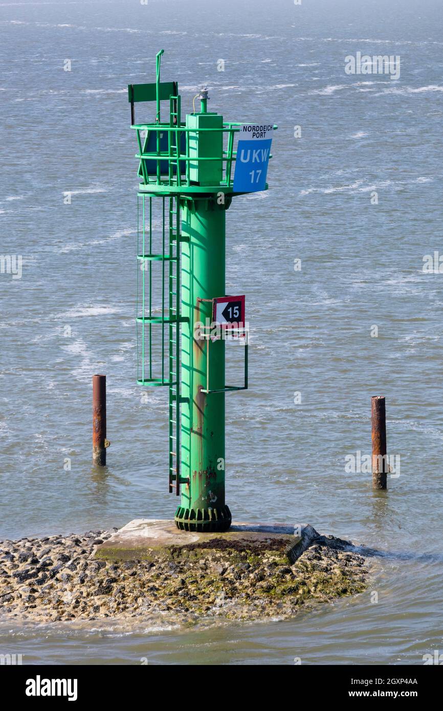 Position mast, navigation sign, harbour entrance, Norden-Norddeich ...