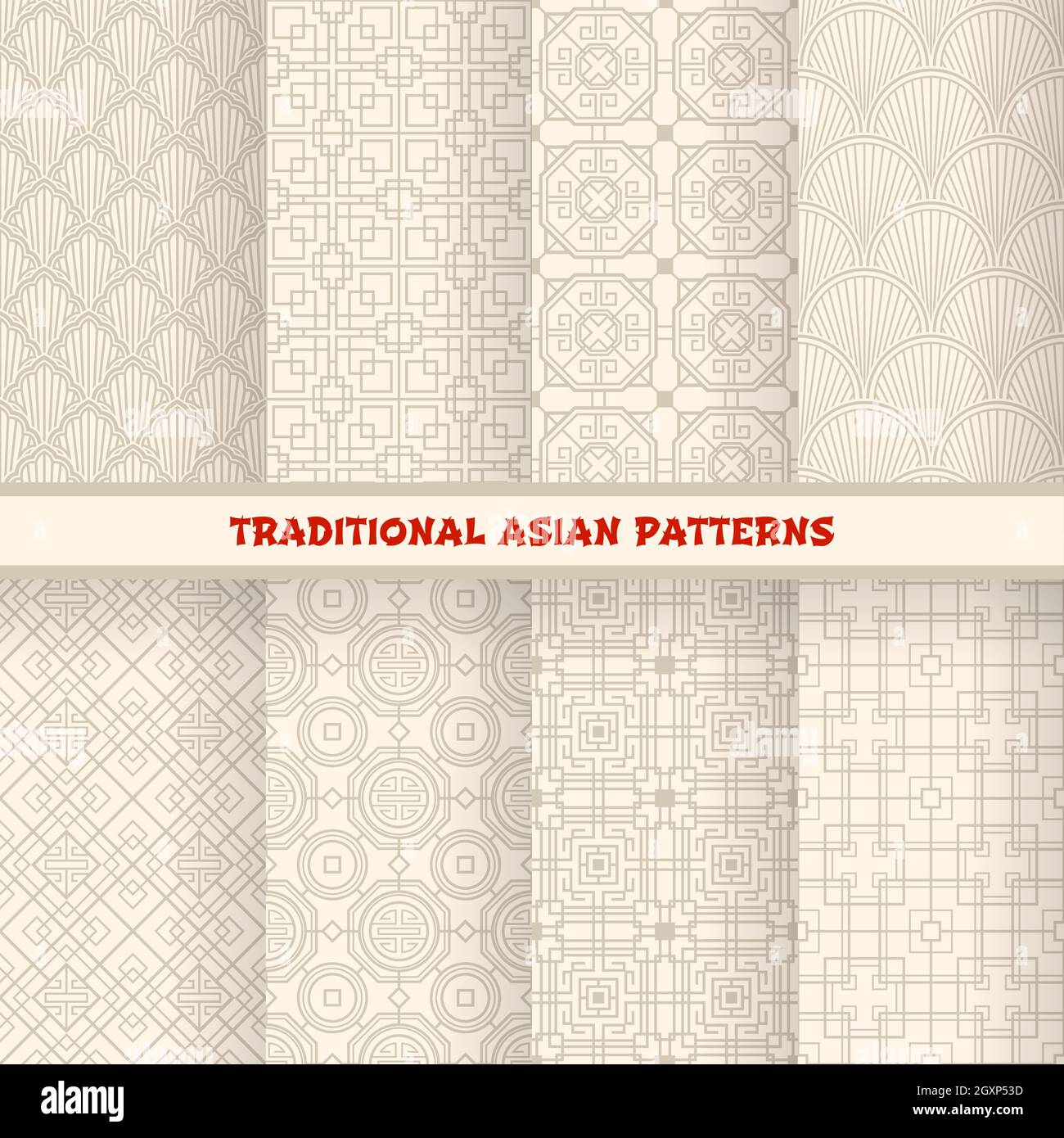 Asian Korean, Chinese and Japanese seamless patterns, ornaments vector ...