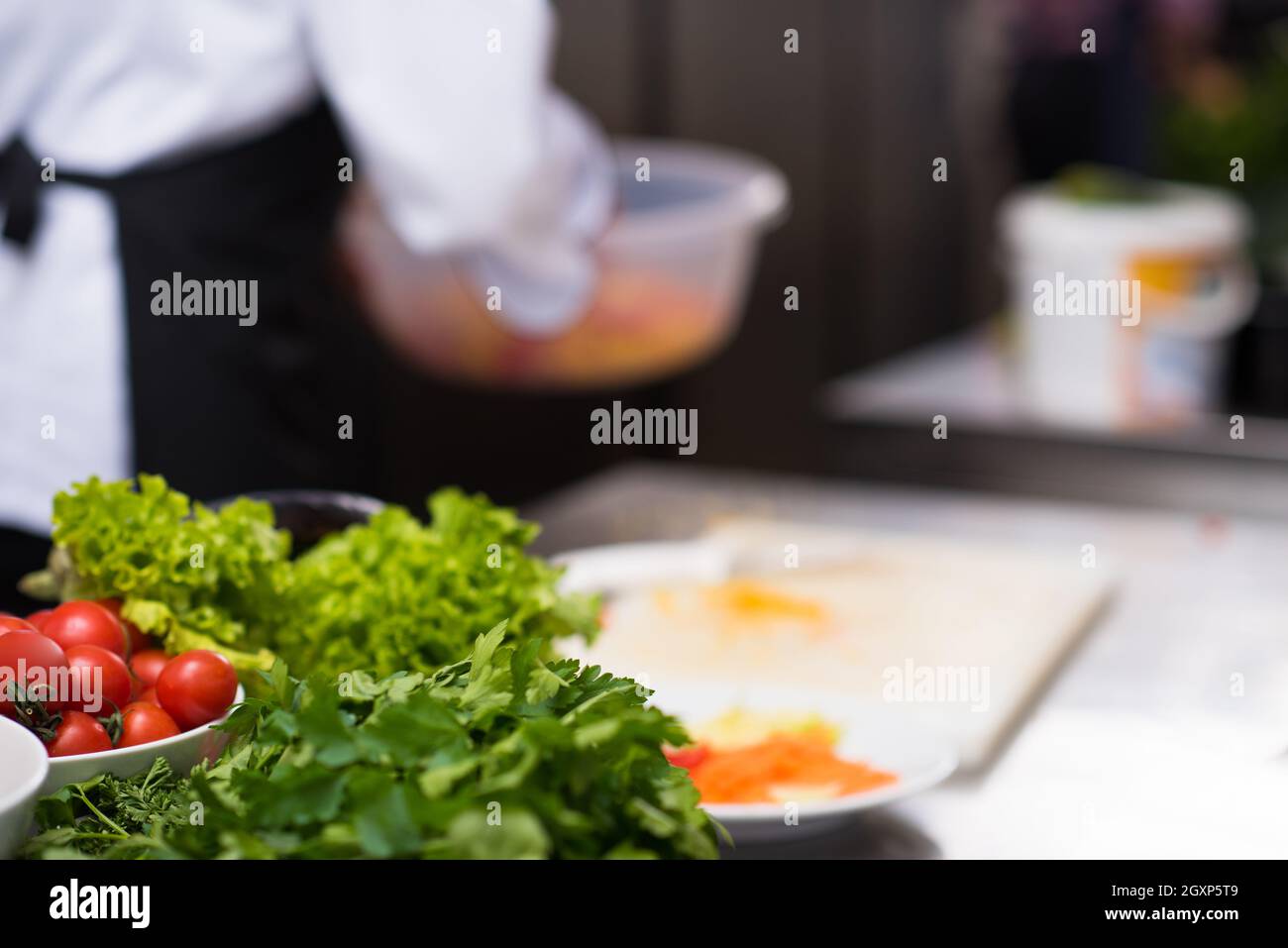 delicious assortment of farm fresh vegetables in restaurant kitchen ...