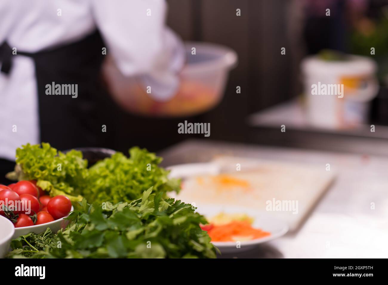 delicious assortment of farm fresh vegetables in restaurant kitchen ...