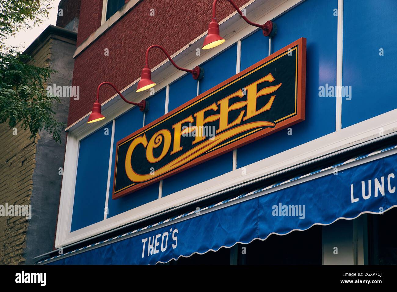Storefront coffee shop sign generic Stock Photo - Alamy