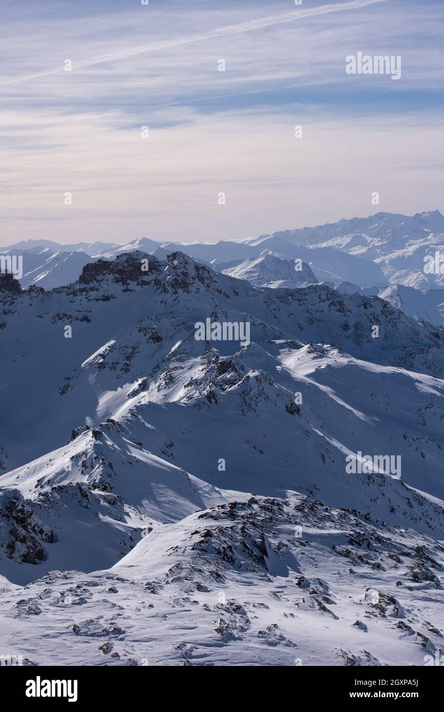 mountain landscape at winter with fresh snow on beautiful sunny day at ...