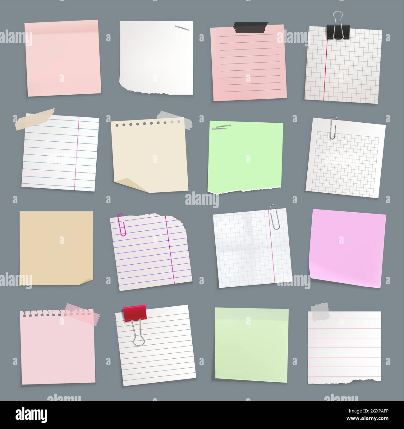 Blank paper notes, sticker notepads and to do memo messages, vector set ...
