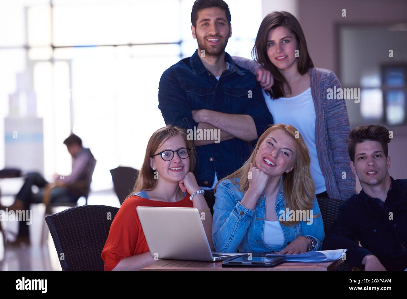 students group standing together as team in modern school university ...