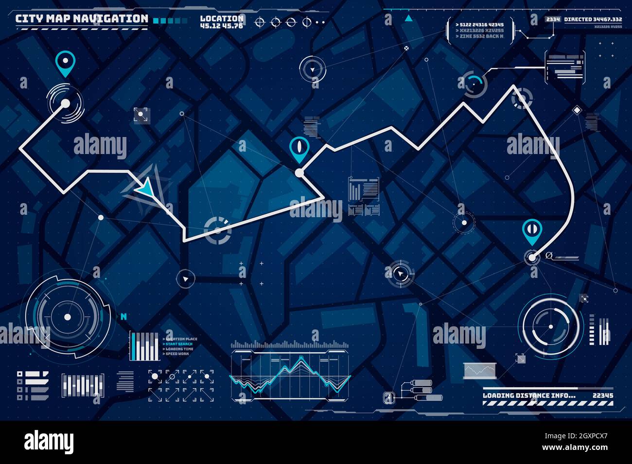HUD navigation background. City map navigation screen interface ...