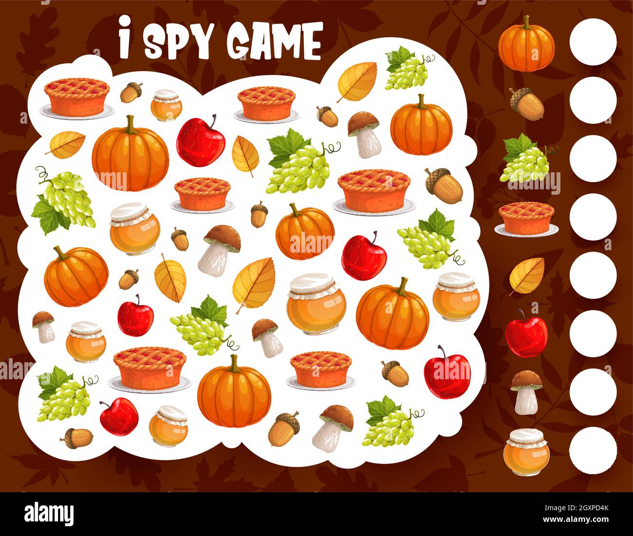 I spy game, Thanksgiving harvest and autumn items, vector cartoon find ...