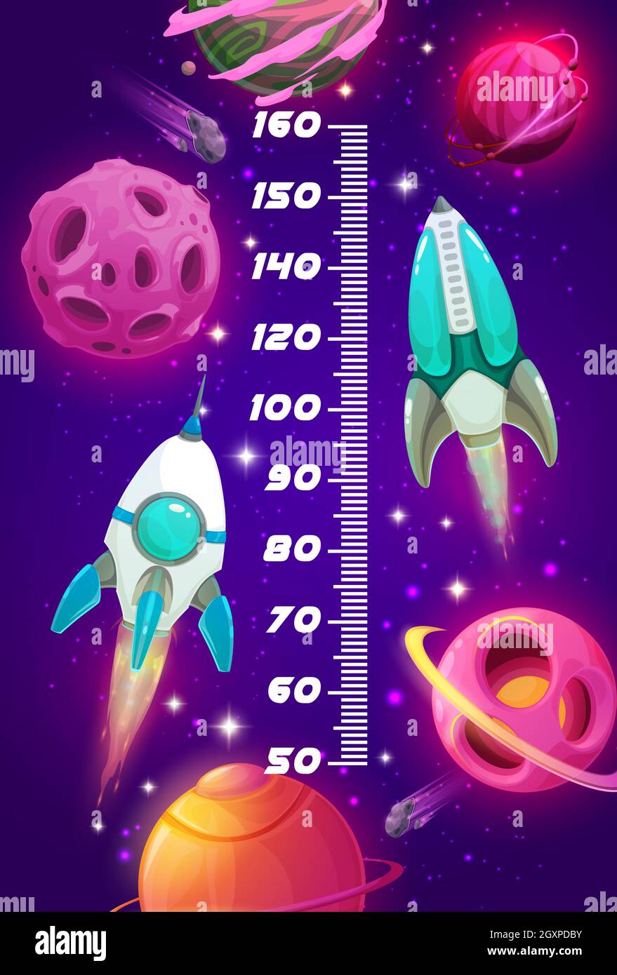 Galaxy kids height chart with vector space rockets and planets. Growth ...