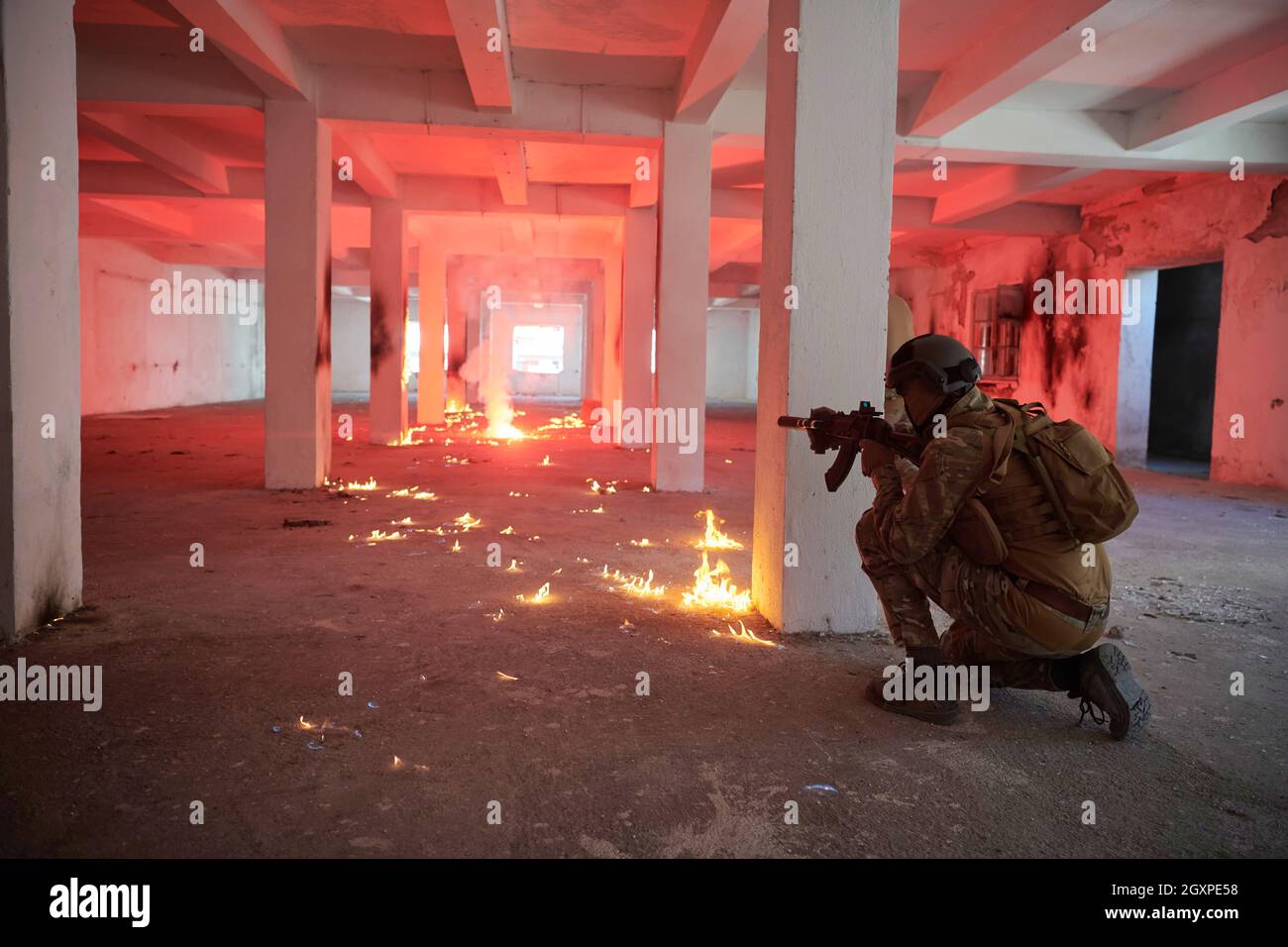 special forces soldiers team in urban environment making tactical ...