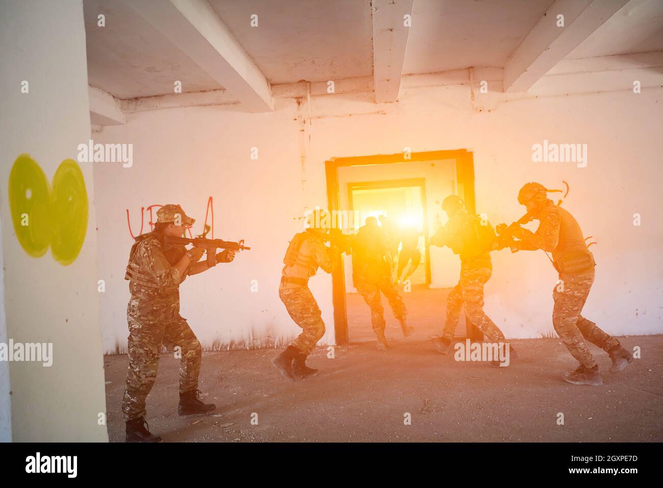 special forces soldiers team in urban environment making tactical ...