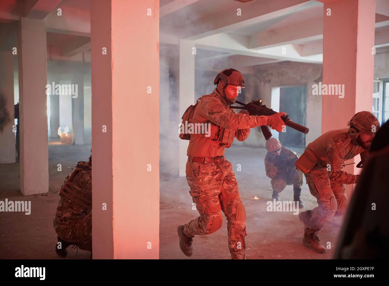 special forces soldiers team in urban environment making tactical ...