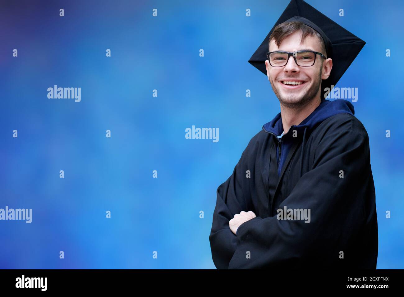 Happy man portrait on her graduation day University. Education and ...