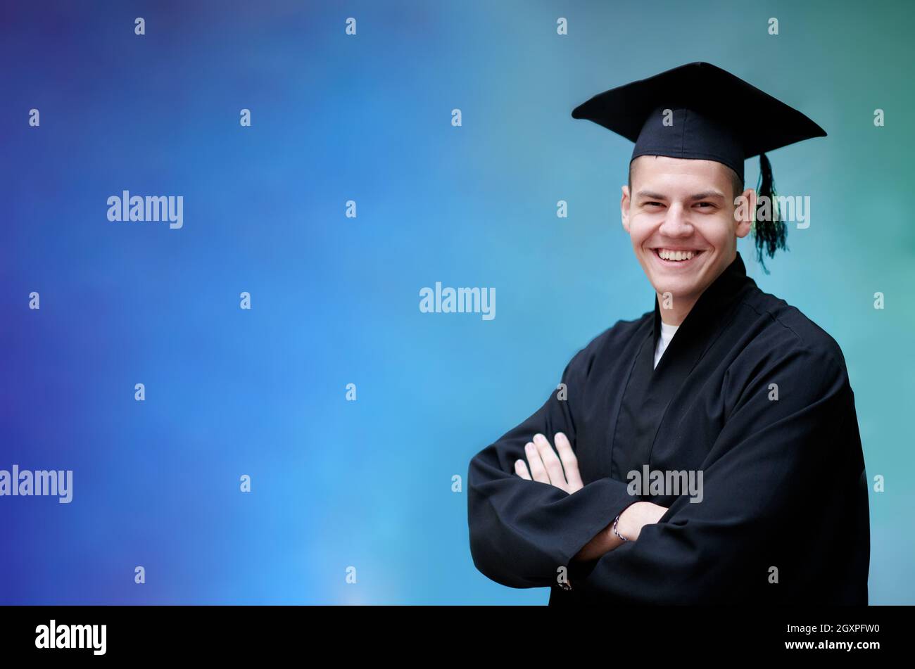 Happy man portrait on her graduation day University. Education and ...