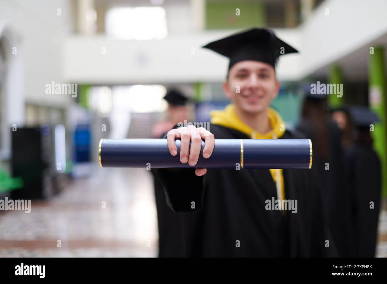 Happy man portrait on her graduation day University. Education and ...