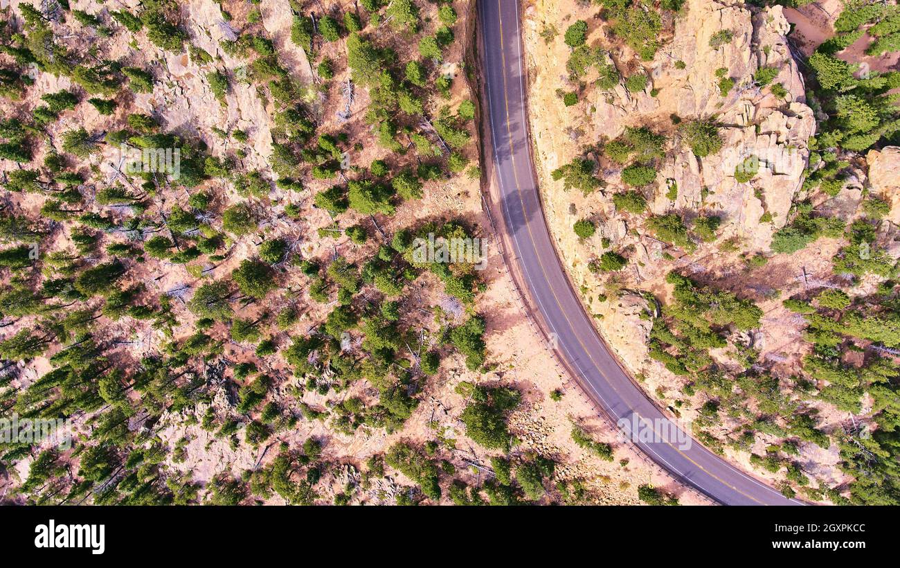 Aerial looking down on desert landscape with road Stock Photo - Alamy