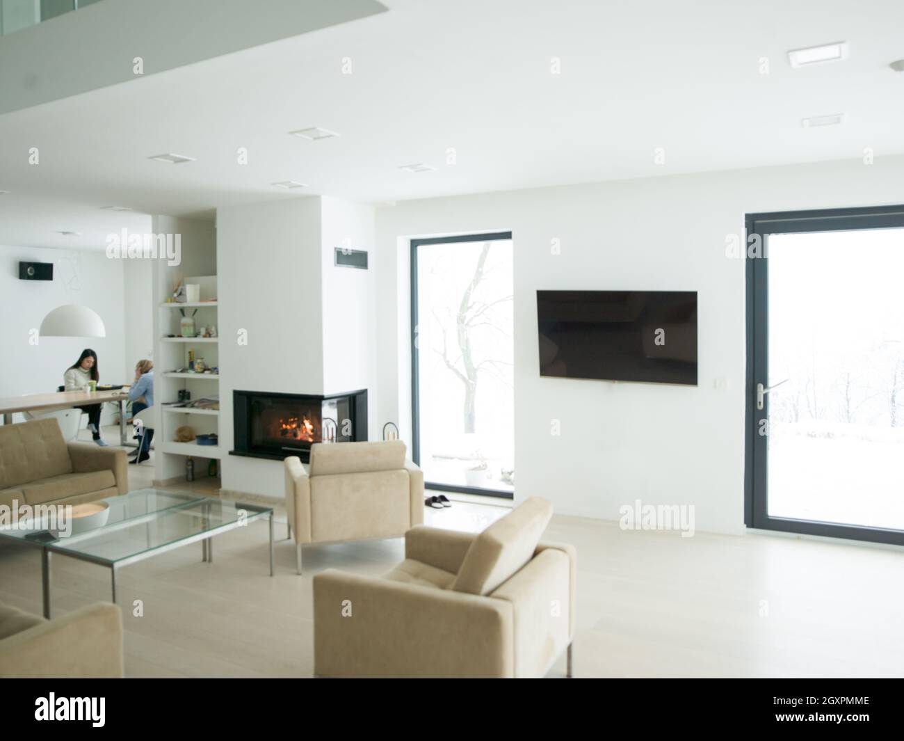Architecture, Interior, modern apartment, wide living room Stock Photo ...