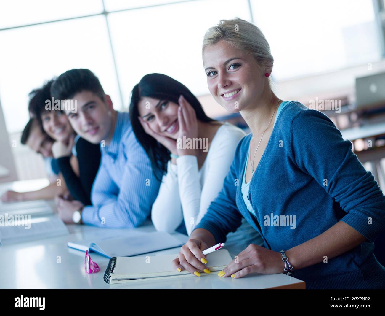 happy students group study in classroom Stock Photo - Alamy