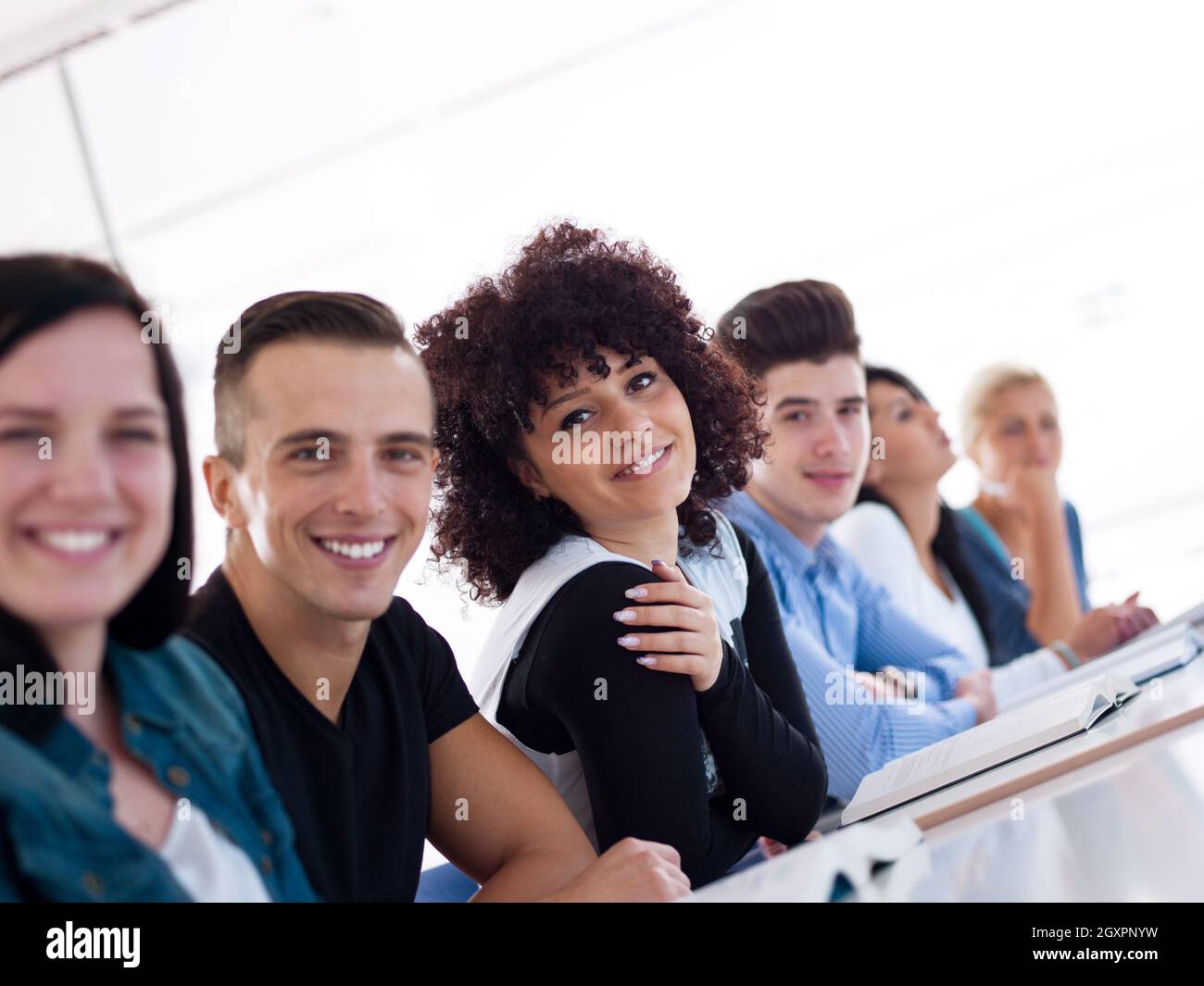 happy students group study in classroom Stock Photo - Alamy