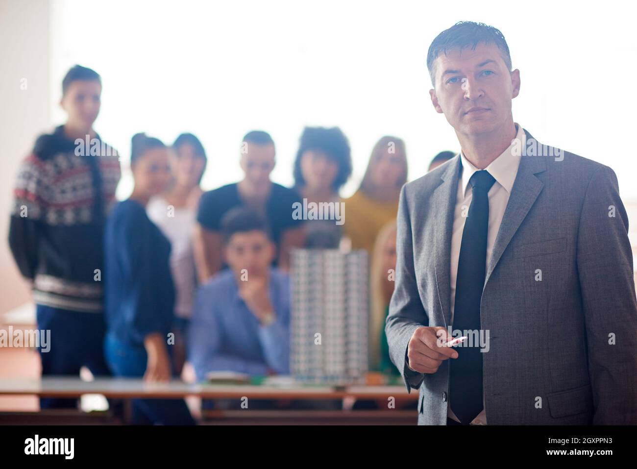 group of students with teacher on class learning lessons Stock Photo ...