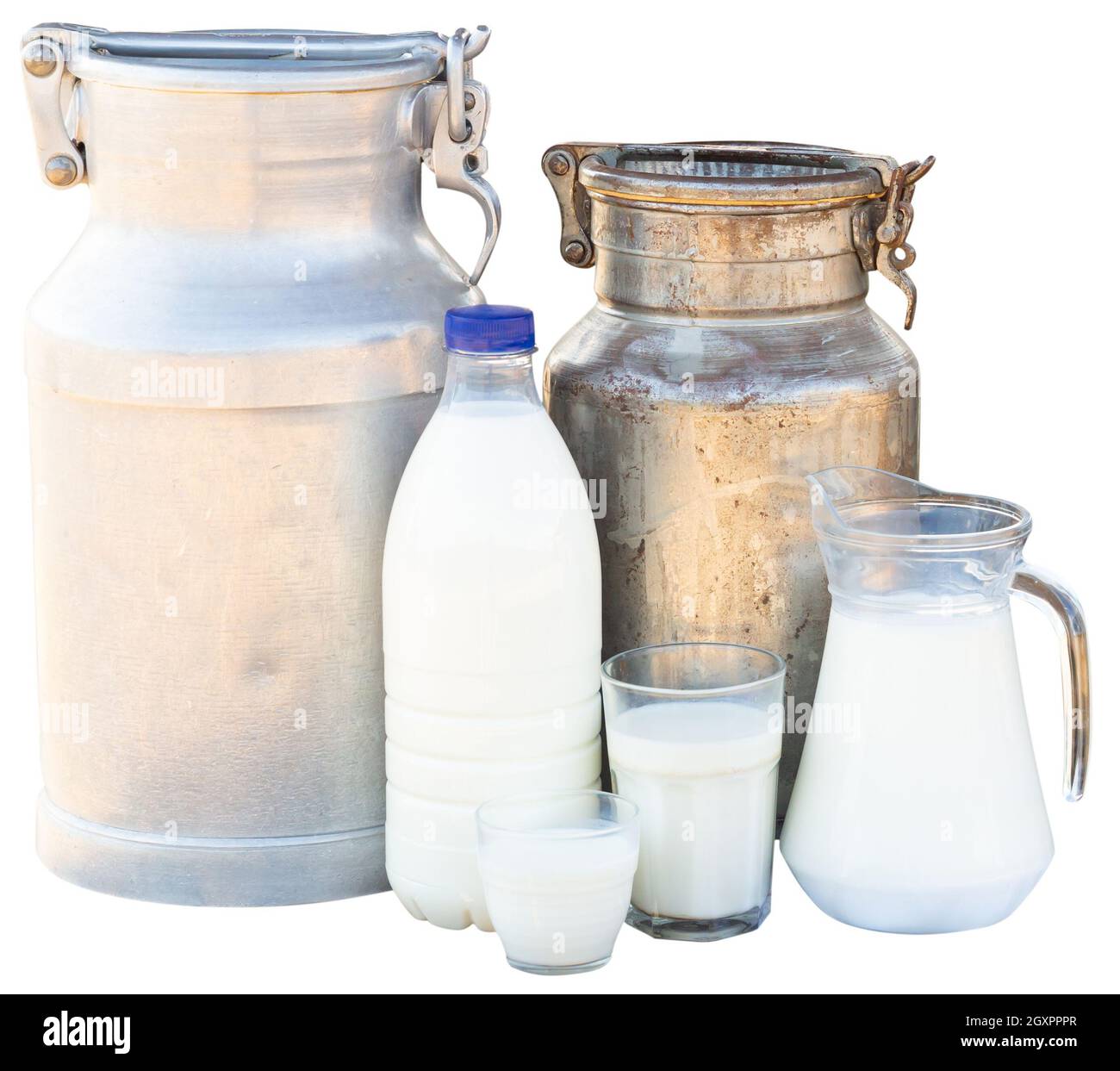Milk, dairy products isolated over white background Stock Photo - Alamy