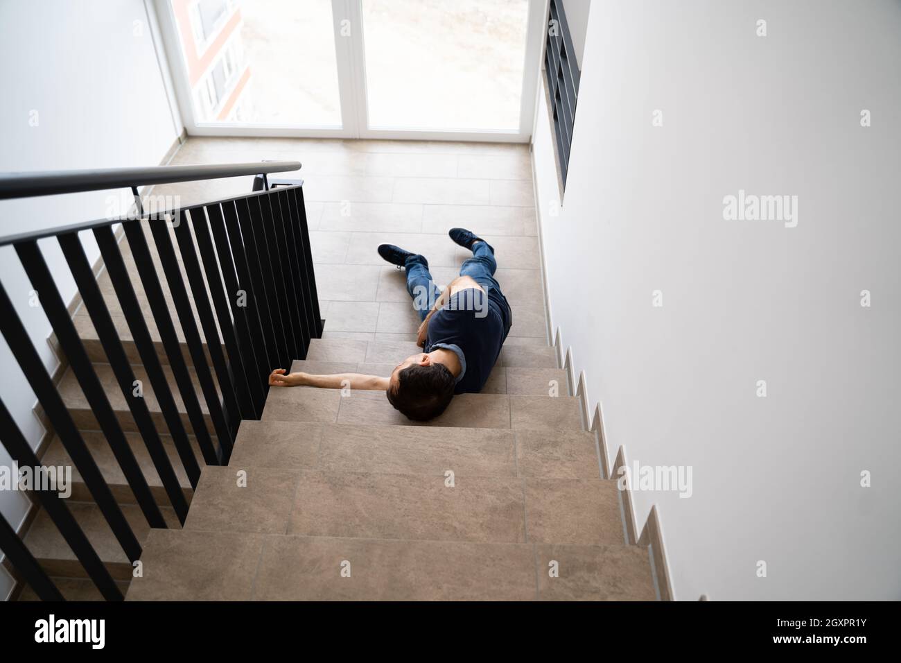 Fall And Slip Down Stairs Injury Accident Stock Photo - Alamy