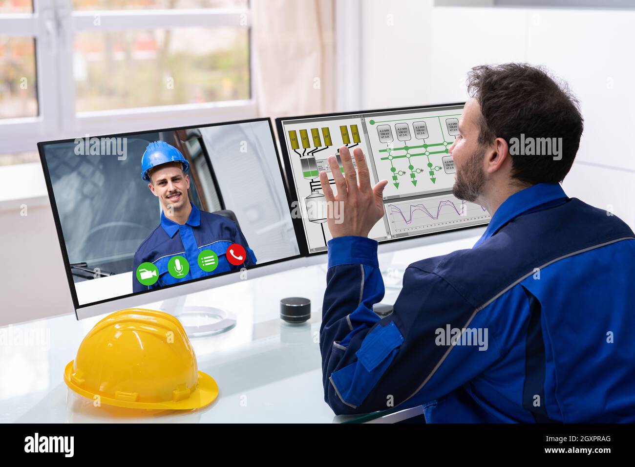 Corporate Engineer Team Video Conference Call Greetings Stock Photo - Alamy
