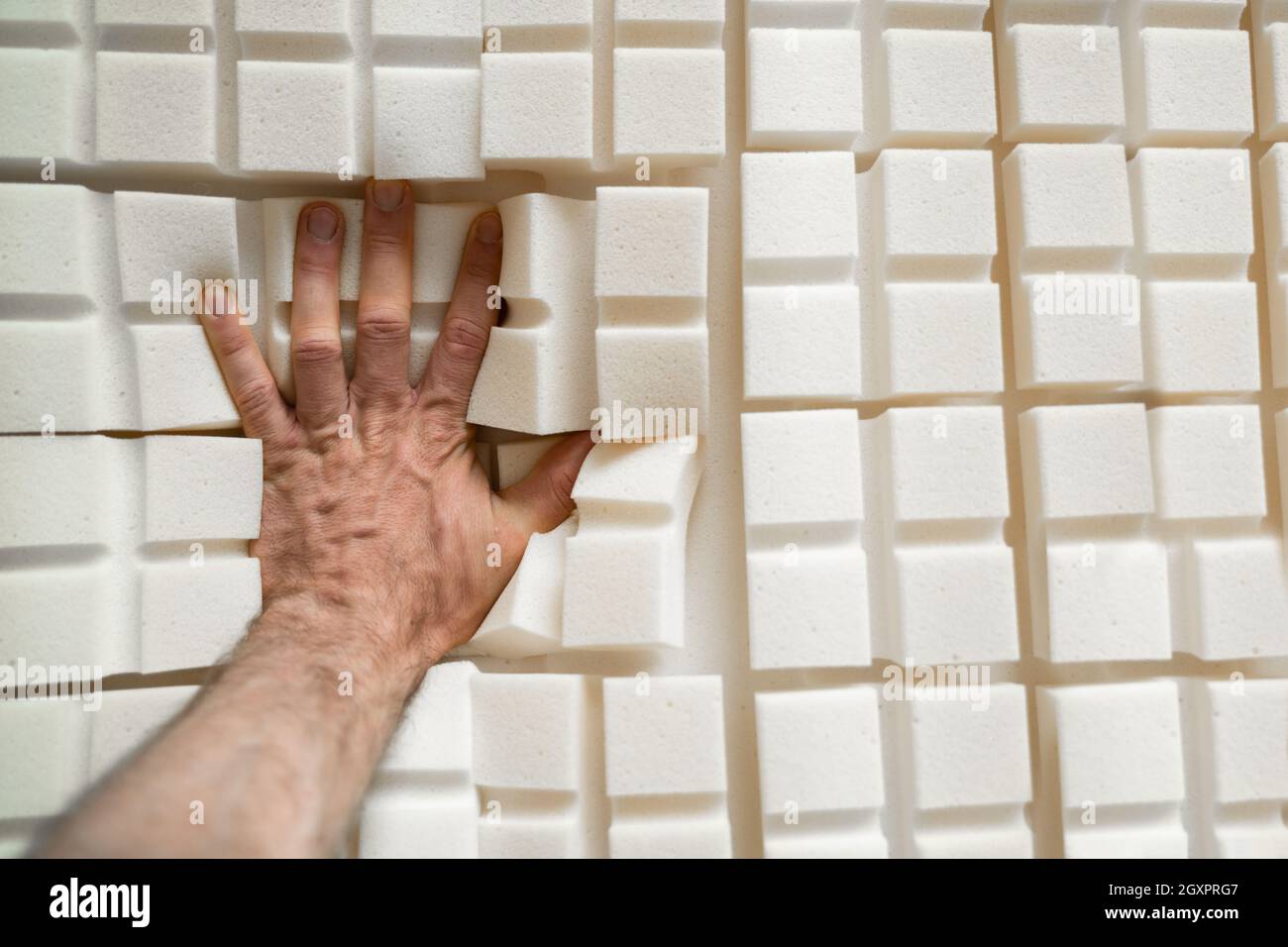 Hand Testing Orthopedic Memory Foam Core Mattress Stock Photo - Alamy