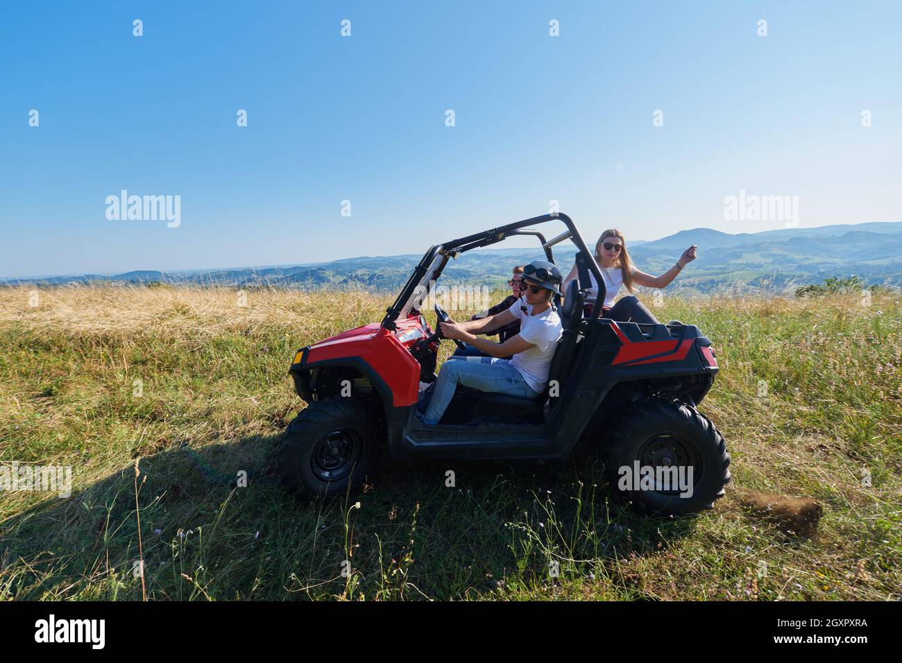 portrait of group young happy people enjoying beautiful sunny day while ...