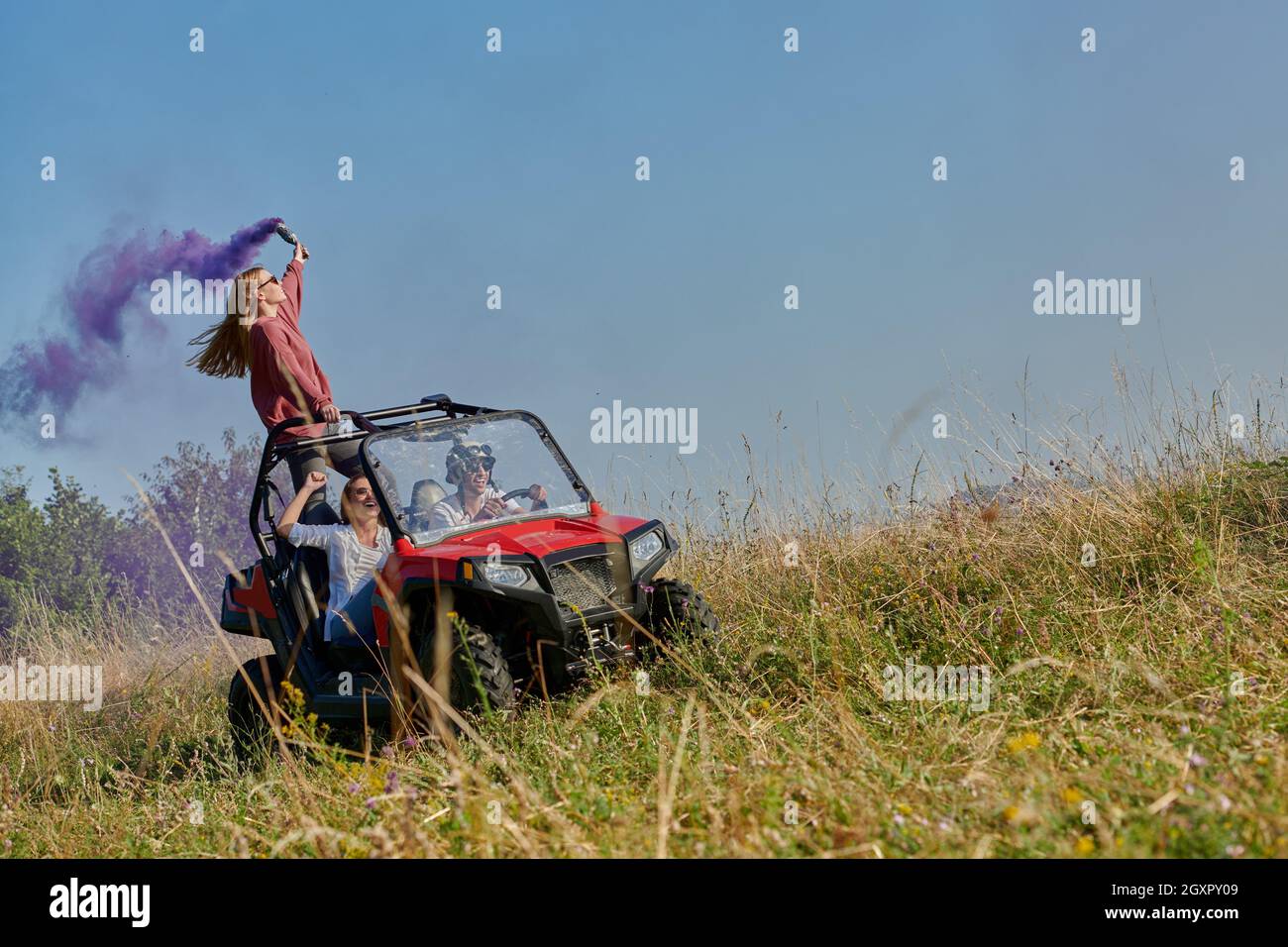 group of young happy excited people having fun enjoying beautiful sunny ...