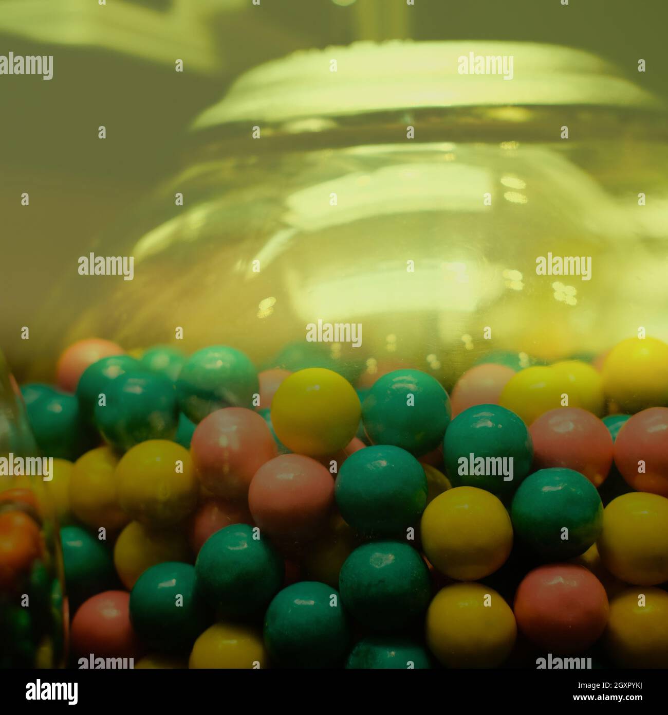 Close up of vintage stylized faded grainy candy gum balls in candy ...