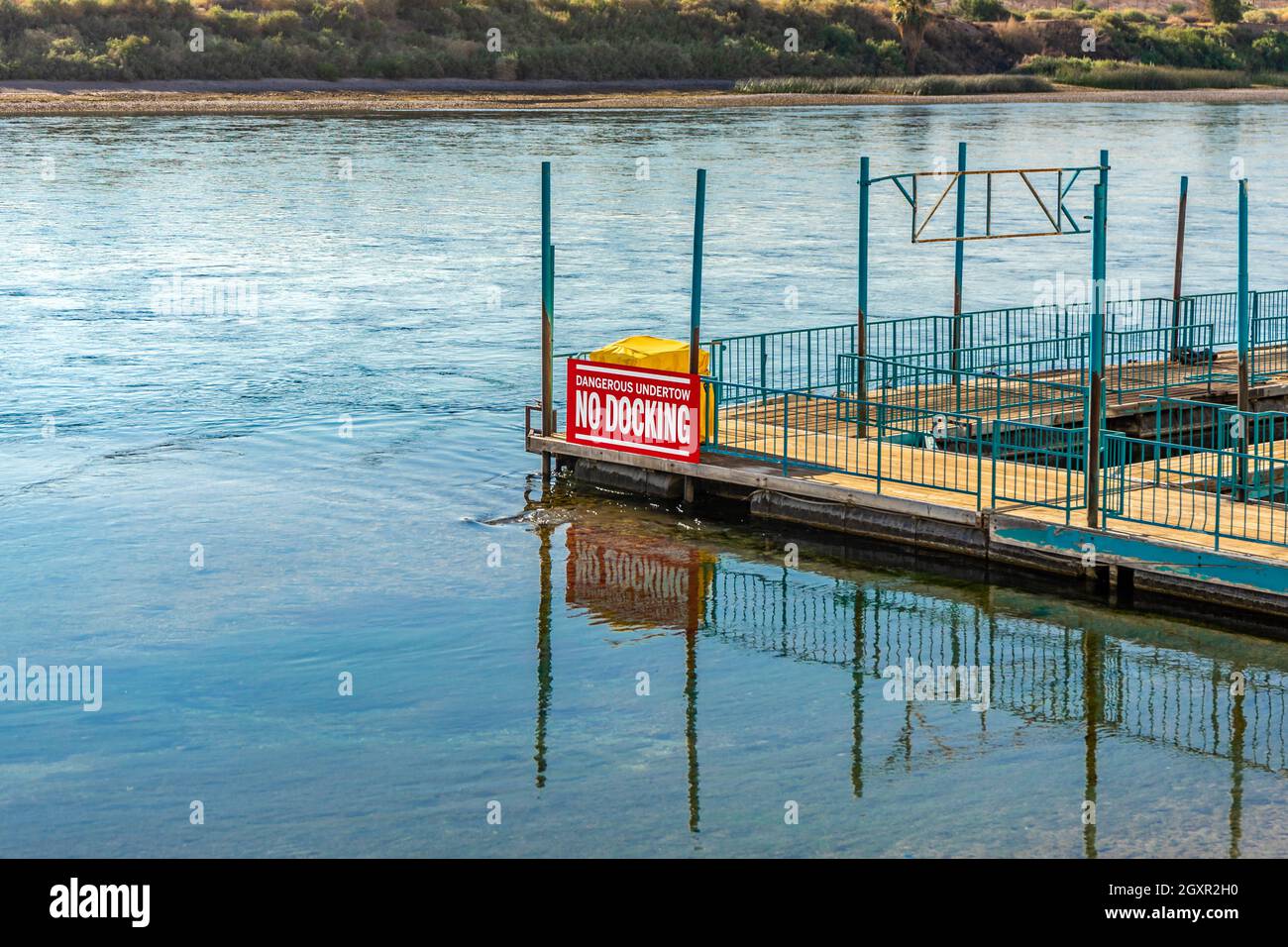 A boat dock with a No Docking sign on the Colorado River in Laughlin ...