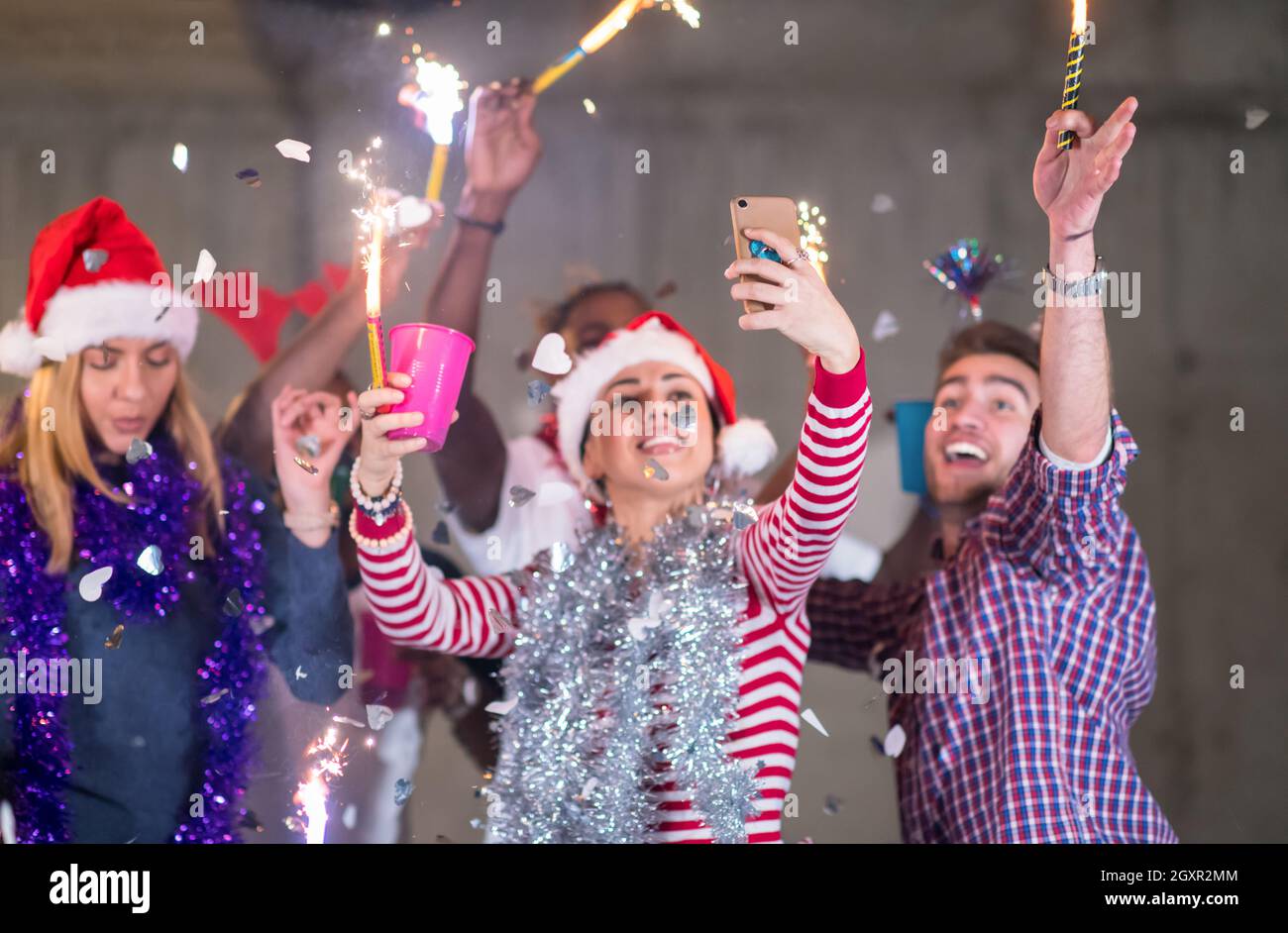 multiethnic group of young happy casual business people taking selfie ...