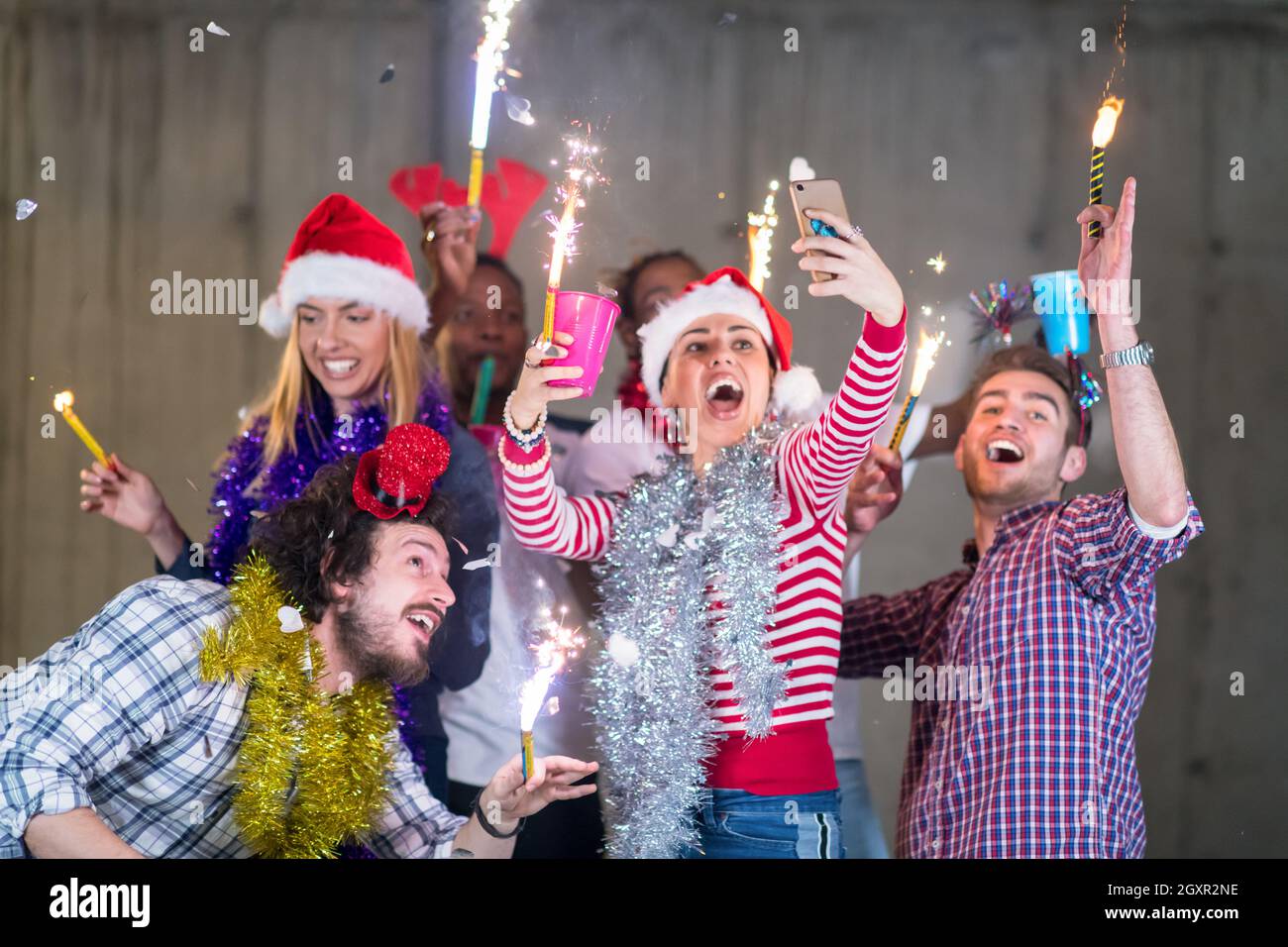 multiethnic group of young happy casual business people taking selfie ...