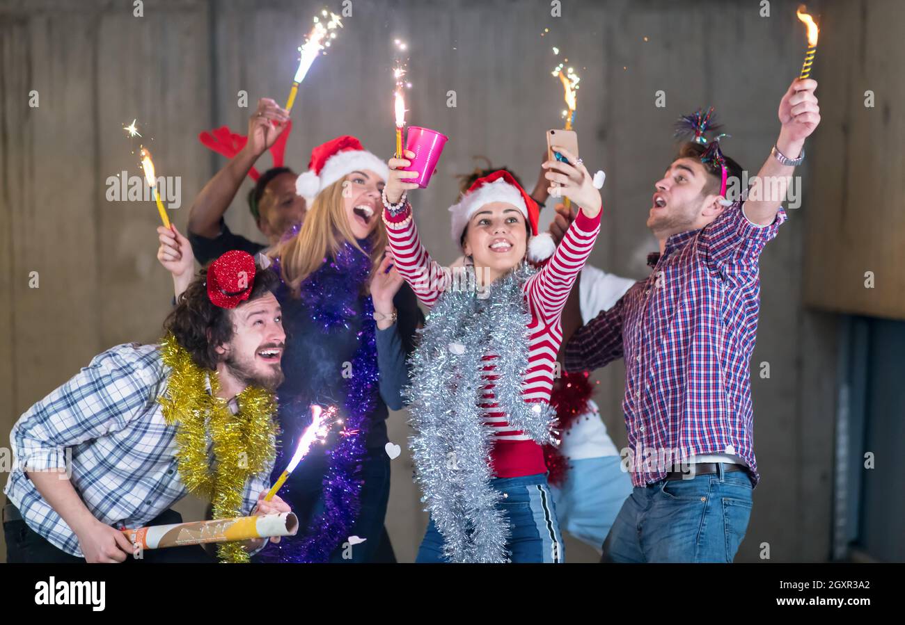 multiethnic group of young happy casual business people taking selfie ...