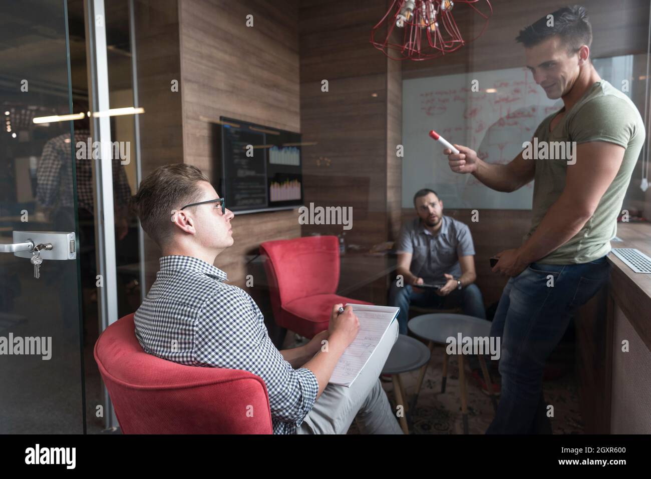 young people group in small private office have team meeting and ...