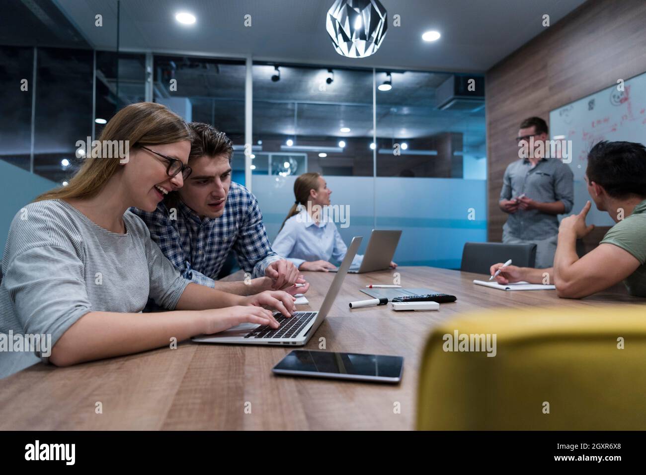 startup business team brainstorming on meeting working on laptop and ...