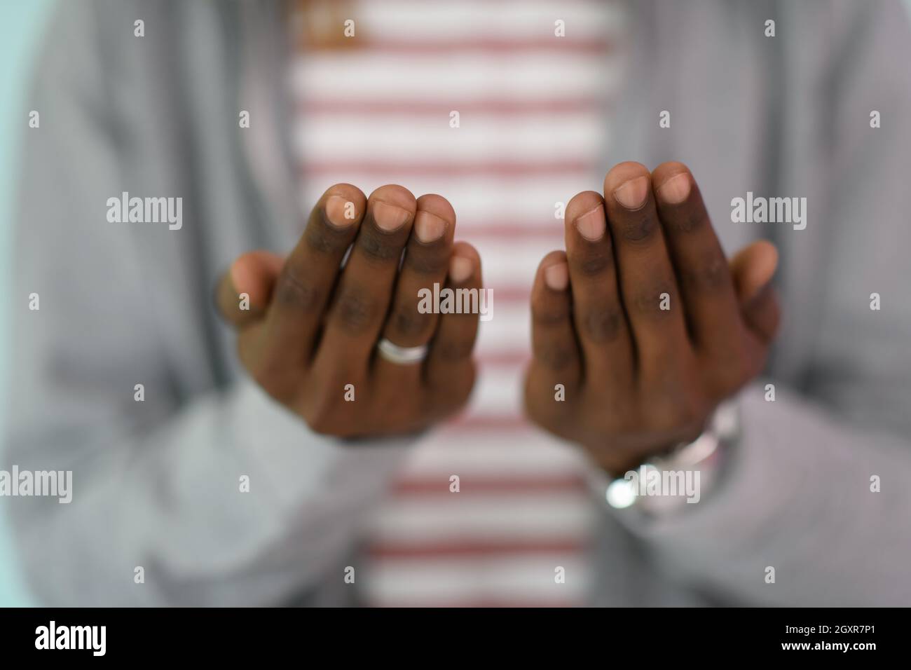 Handsome Young African Muslim Man Making Traditional Fatiha Prayer To ...