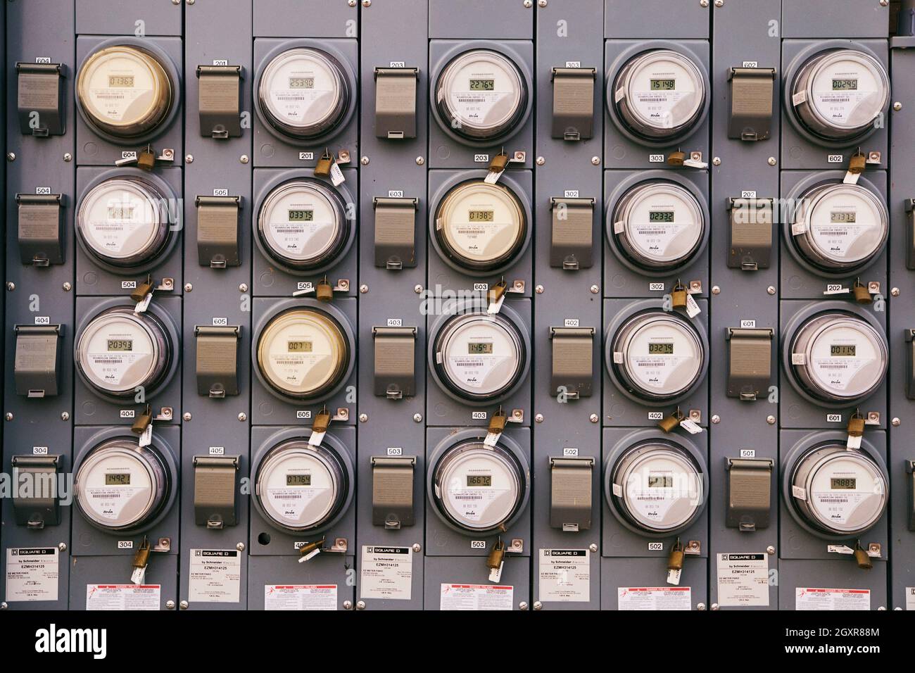 Electrical meters wall four by five Stock Photo - Alamy