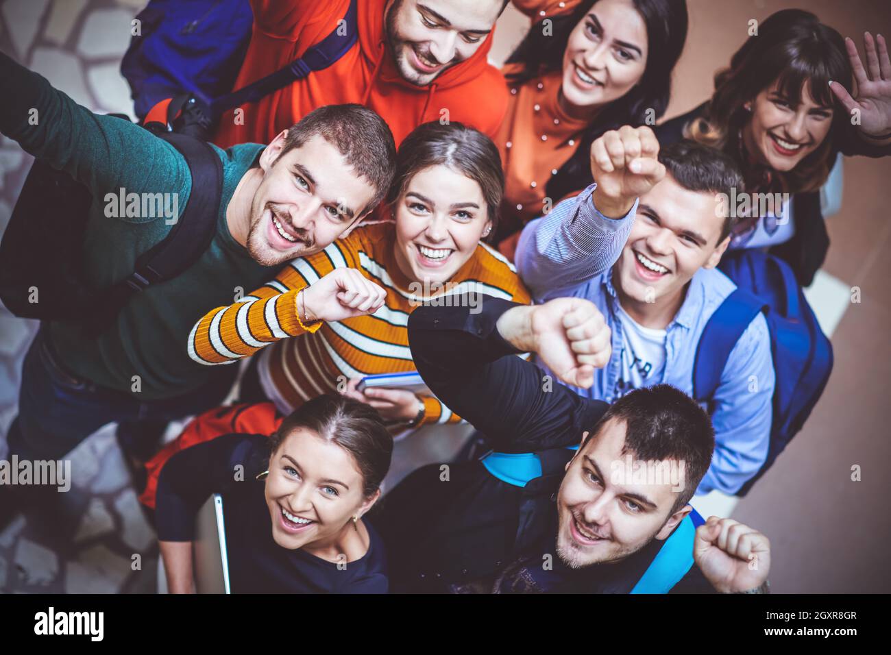 top view of happy young group of people showing their unity Stock Photo ...