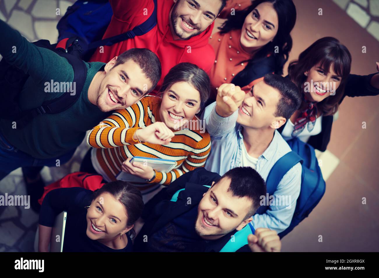 top view of happy young group of people showing their unity Stock Photo ...