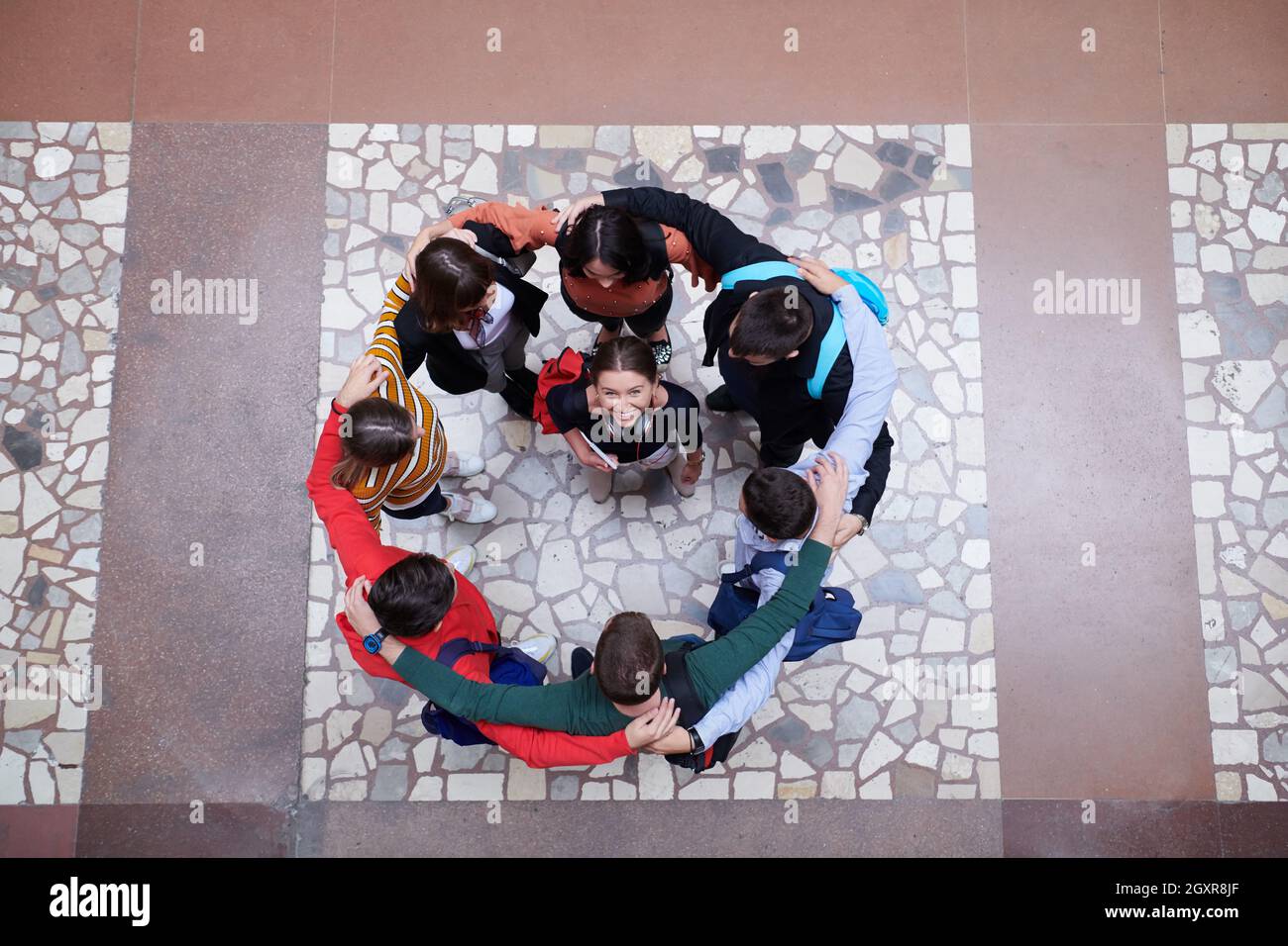 top view of happy young group of people showing their unity Stock Photo ...
