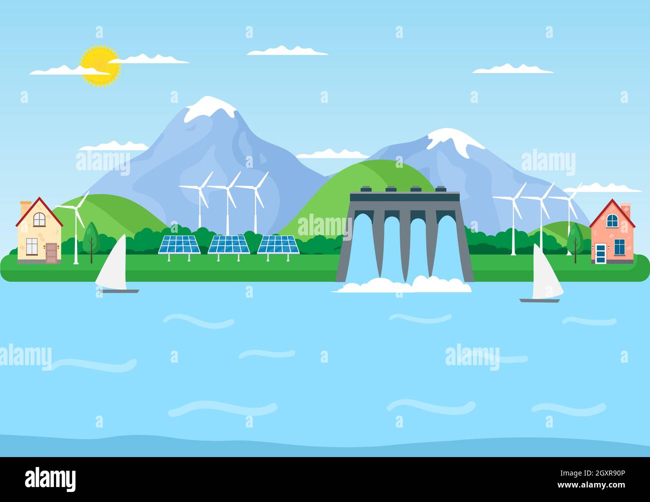 Ecological Sustainable Energy Supply Background Vector Flat ...