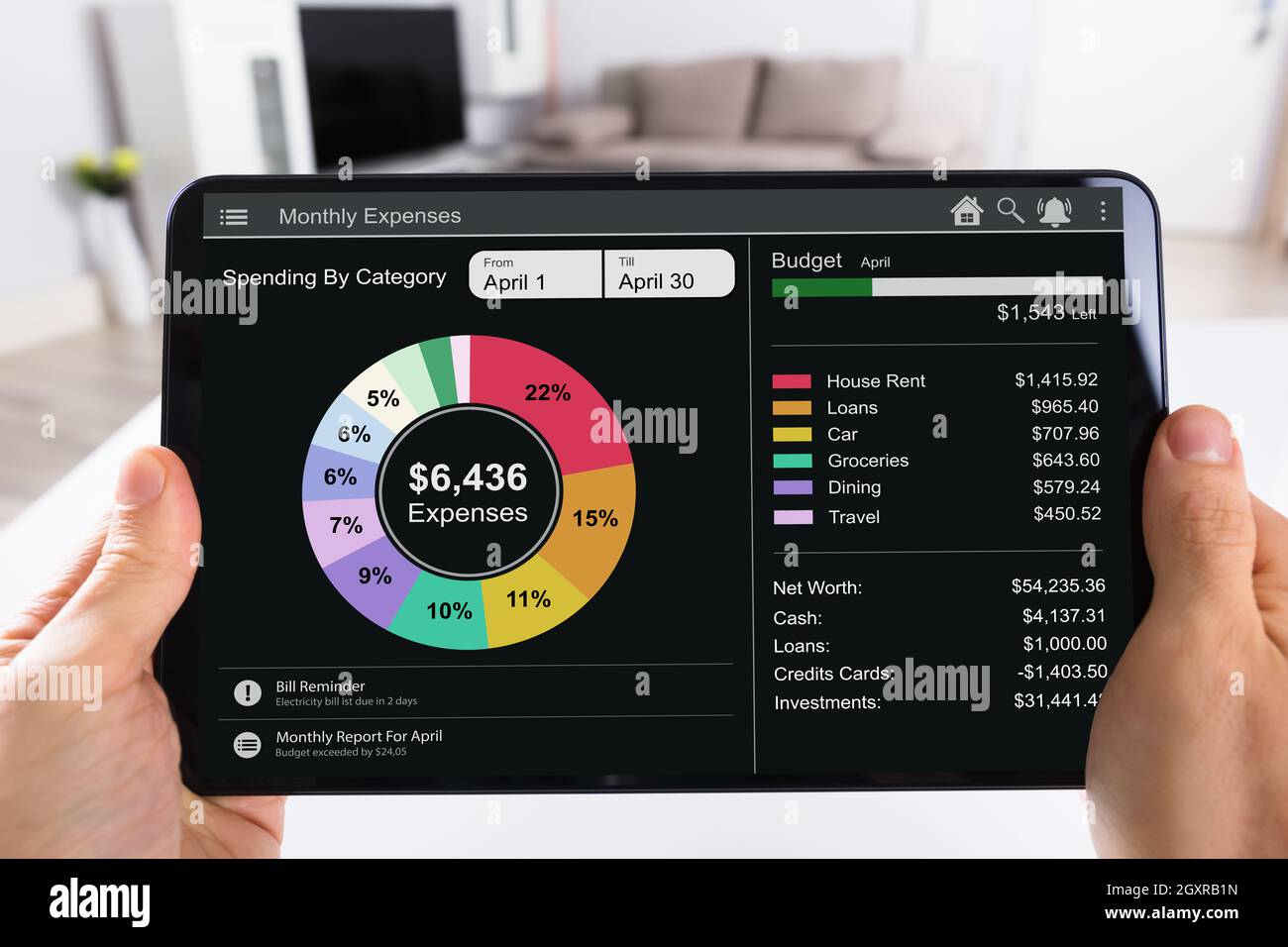 Money Planning Budget Tracker App On Tablet Stock Photo - Alamy