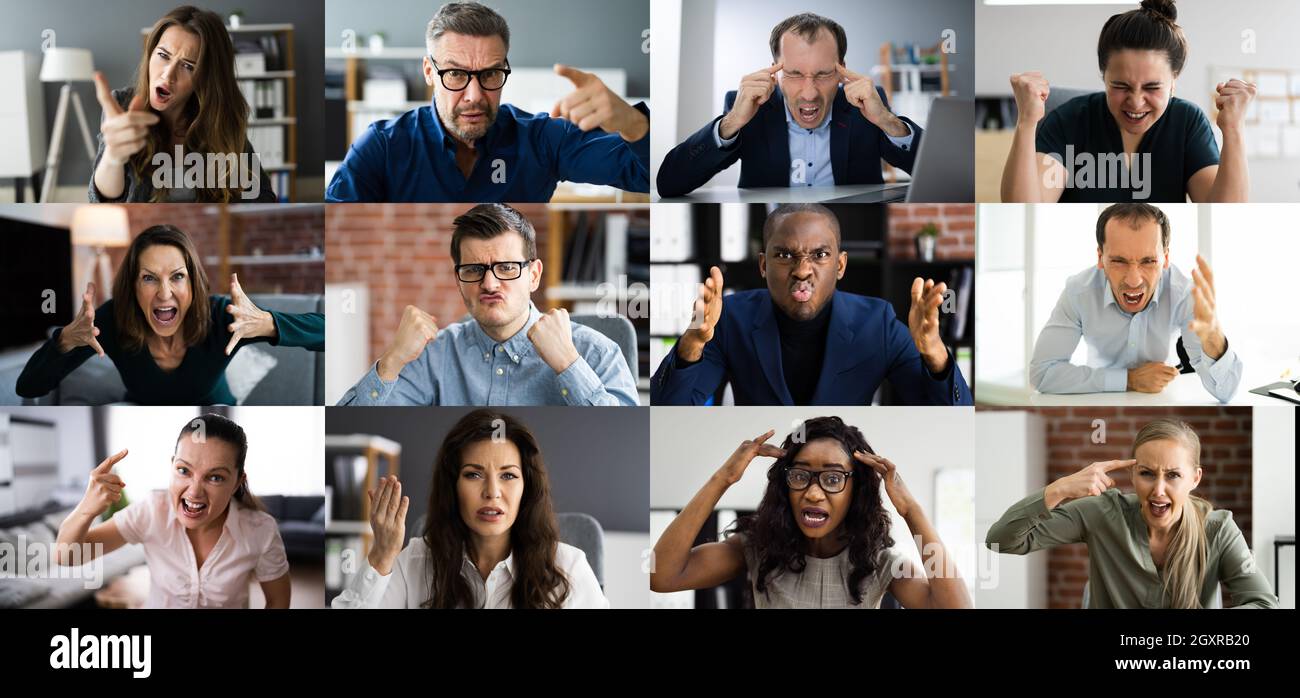 Online Video Conference Webinar Angry People Arguing And Shouting Stock ...