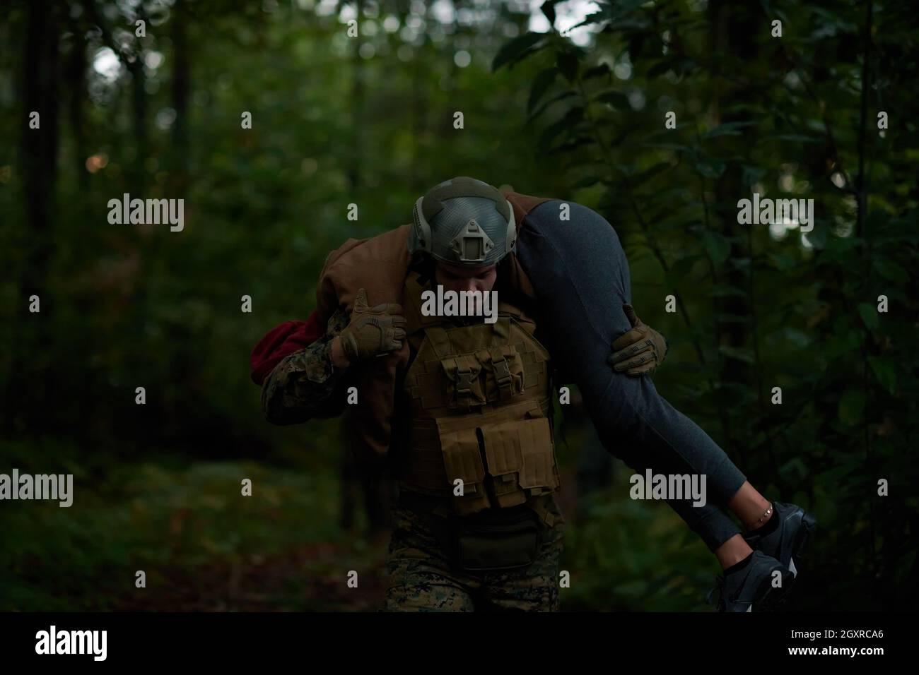 soldier rescue civilian woman in battle and give medical support help ...