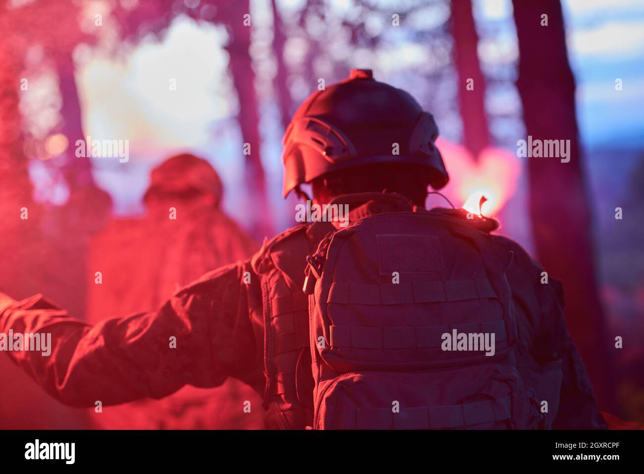 soldiers team in action on night mission militery concept Stock Photo ...